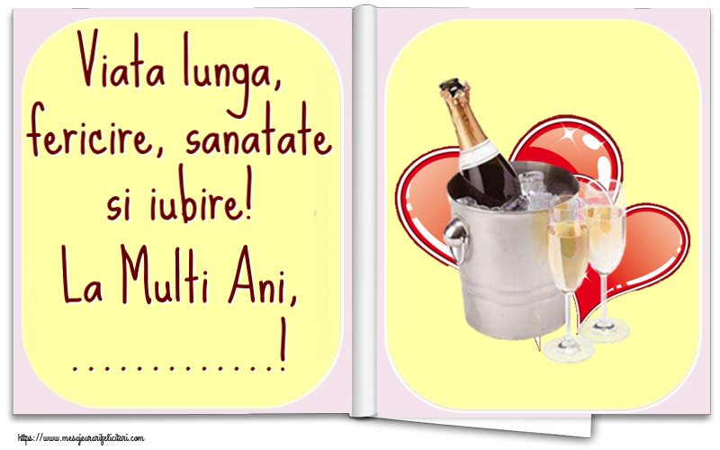 Urare de la multi ani - șampanie și inimioare | Personalizare ...