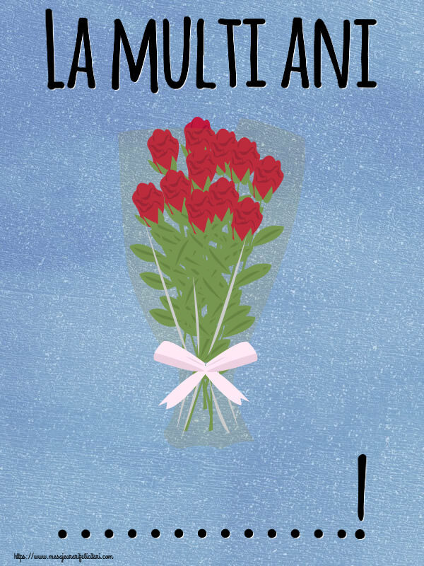 Felicitare cu desen cu buchet de trandafiri pe fundal albastru în ...