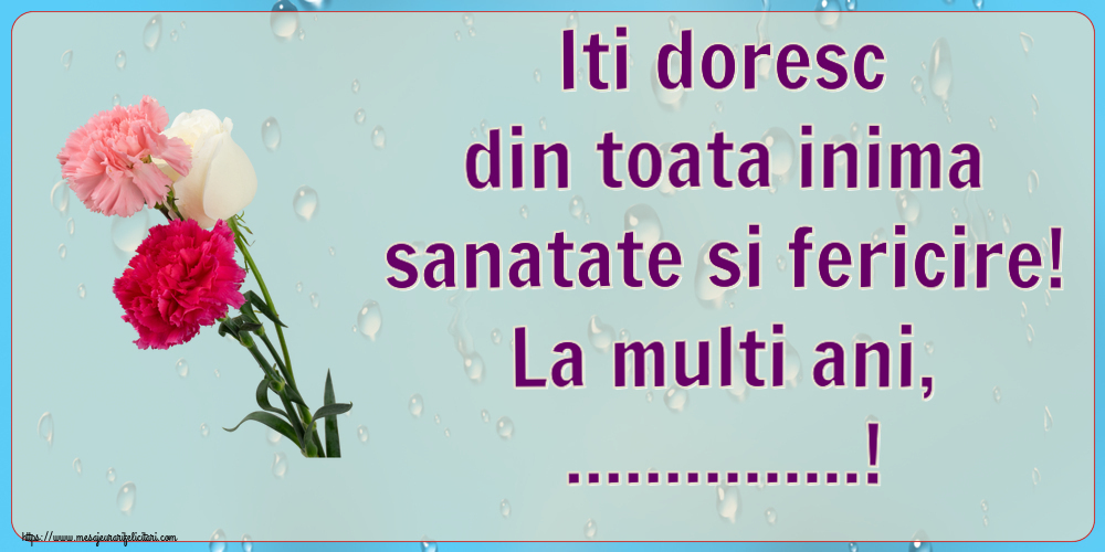 Urare din toata inima cu trei garoafe | Personalizare felicitari cu ...