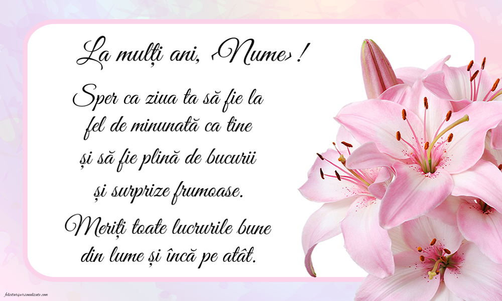 La mulți ani cu un buchet de crini roz pentru femei | Personalizare ...