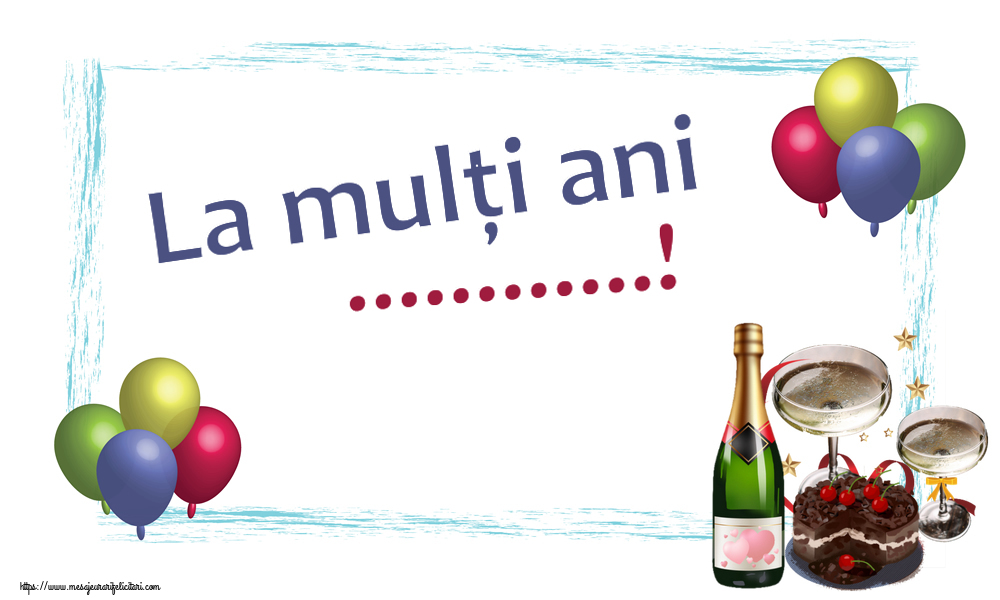 Felicitare cu baloane și tort de ciocolată, șampanie cu inimioare ...