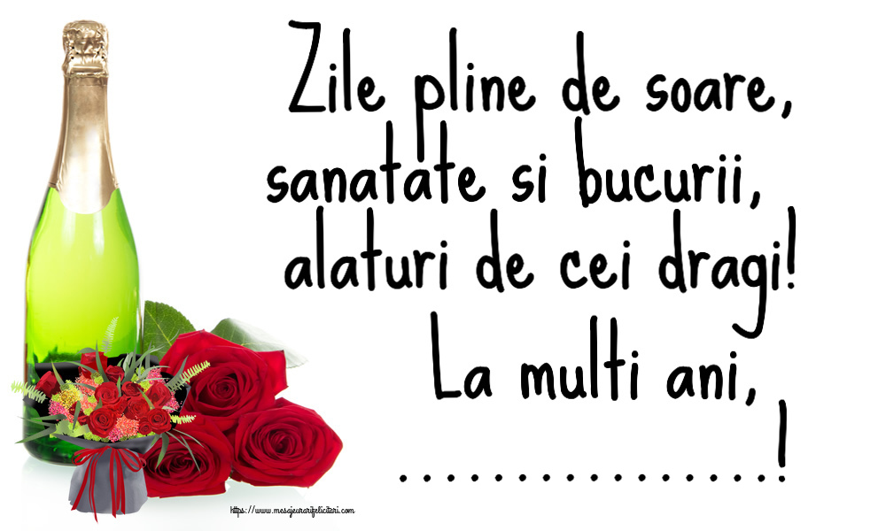Felicitare cu șampanie, trandafiri și aranjament floral cu trandafiri ...