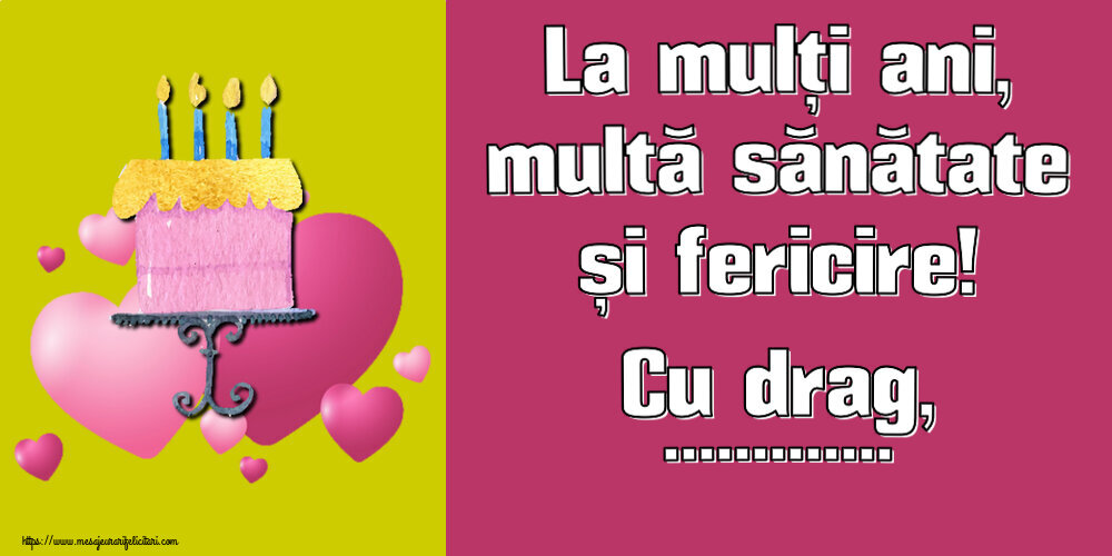 Urare de ziua ta cu tort cu inimioare roz de la ... | Personalizare ...